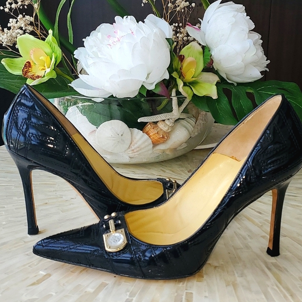 Versace Pointe Toe Patent Leather Logo Pumps Shoes, S… - Gem